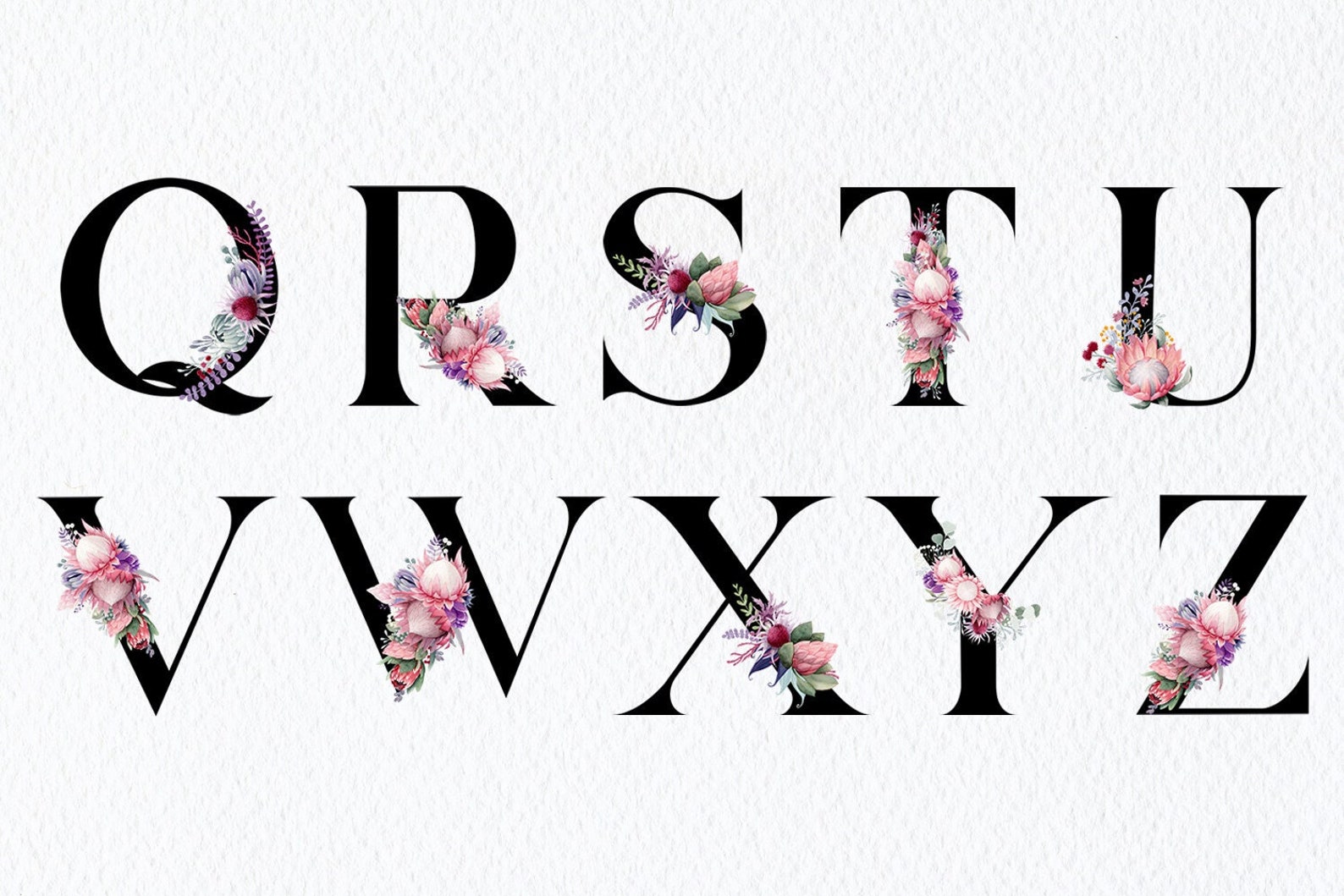 Floral Alphabet Clipart, Wedding Flower Alphabet, Decor Png Letters ...