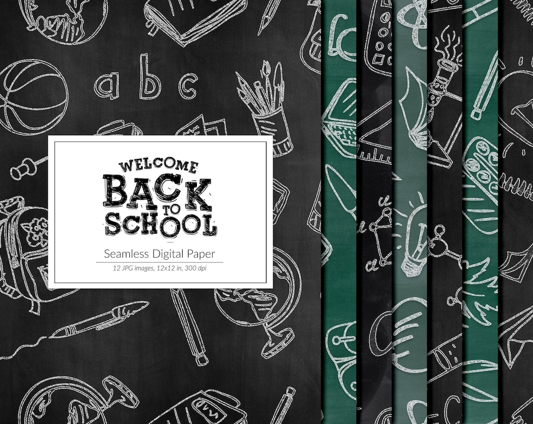 Back to School Patterns, Chalkboard Seamless Digital Paper, Chalk ...
