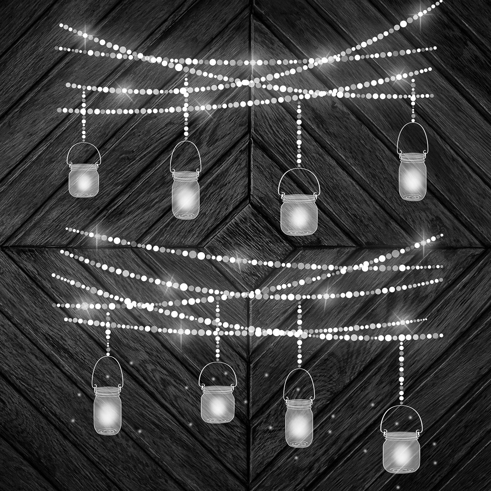 Hanging Lights With Mason Jars, Bokeh String Lights Clipart, Sparkle ...