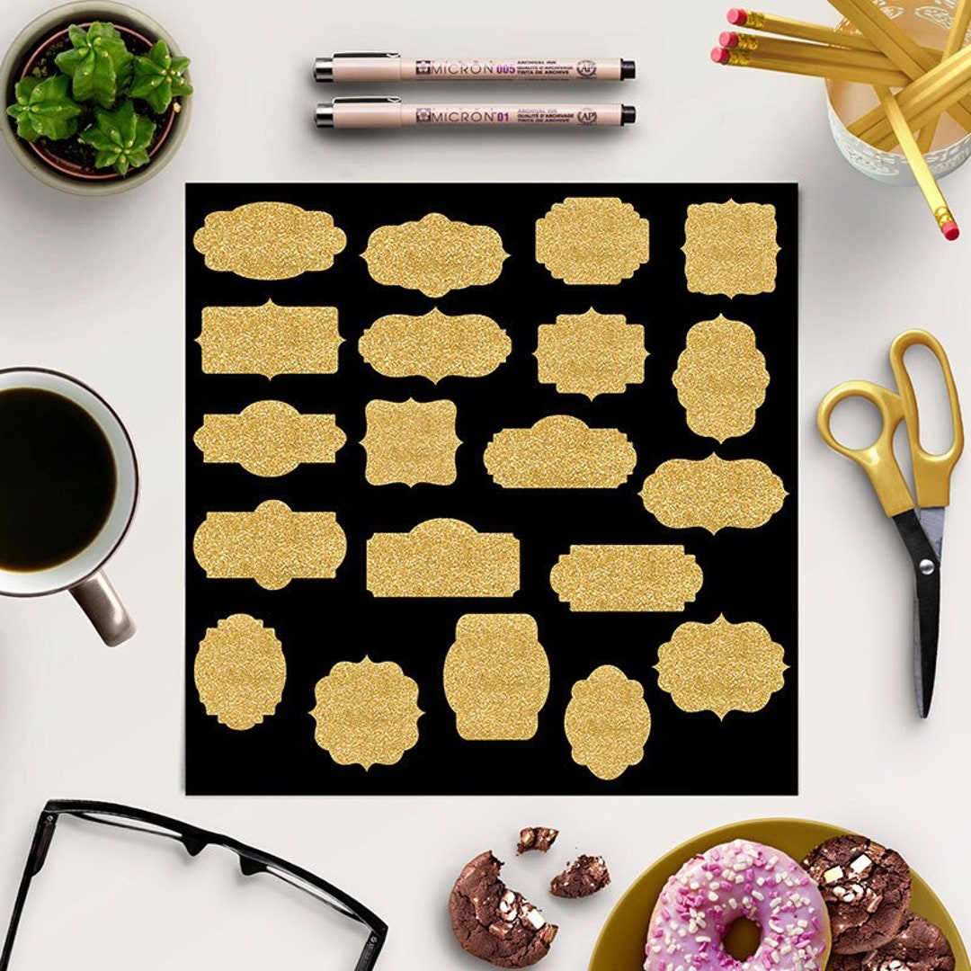 Gold Glitter Borders Clipart, Glitter Digital Labels, Gold Wedding Clip ...