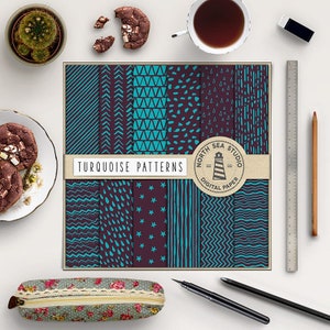 Turquoise Digital Paper Scrapbooking Paper Hand Drawn - Etsy
