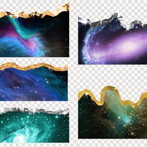Galaxy Borders, Digital Space PNG Overlays With Gold and Silver for ...