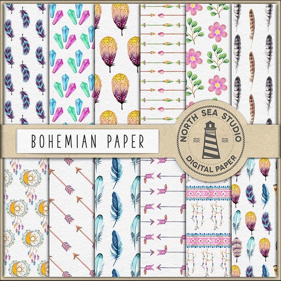 Bohemian Life Digital Paper Watercolor Bohemian Paper - Etsy