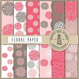 Dahlia Digital Paper Floral Paper Flower Patterns Digital Scrapbooking ...