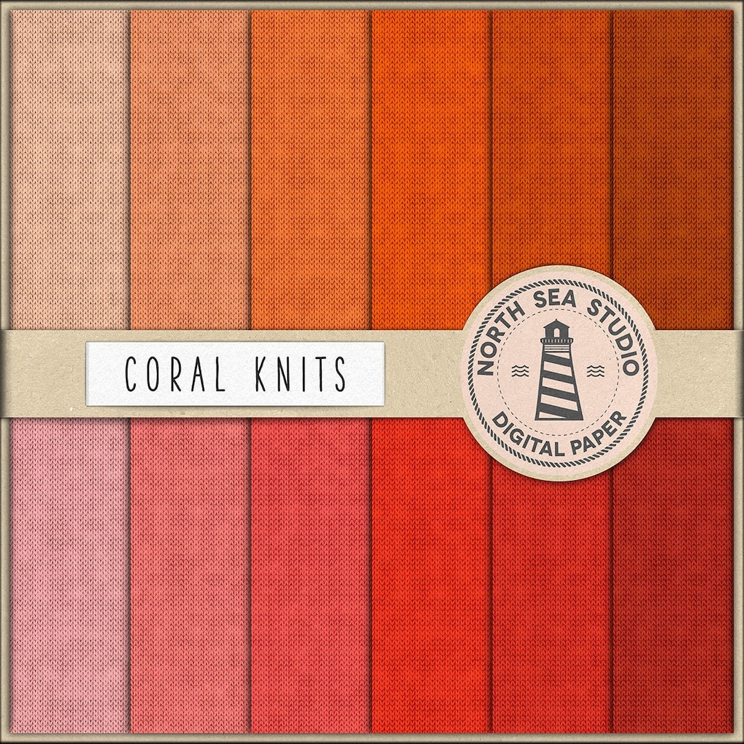 Knitted Digital Paper, Seamless Patterns, Knit Papers in Coral Shades ...