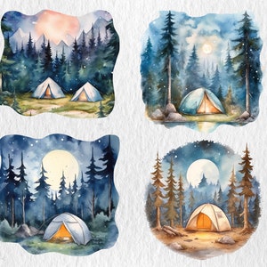 Watercolor Tent Clipart, Magical Camping, Tent Scene, Mountains, Forest ...