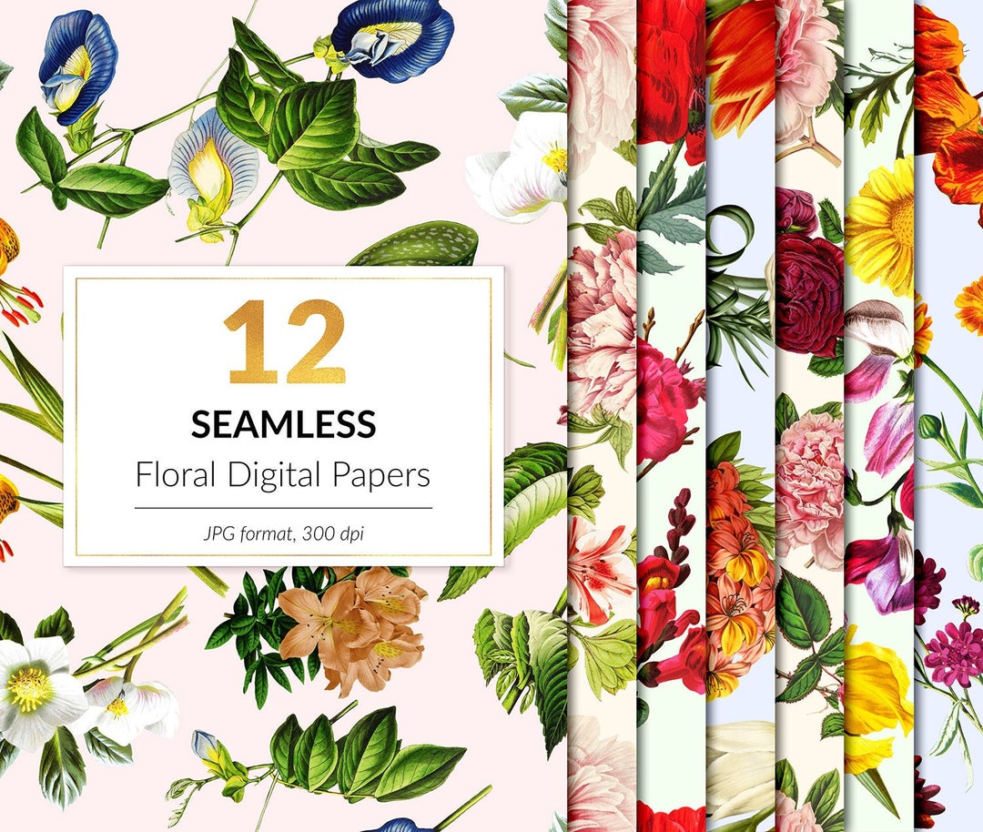 Seamless Floral Digital Paper, Wild Flower Patterns, Vintage Seamless ...