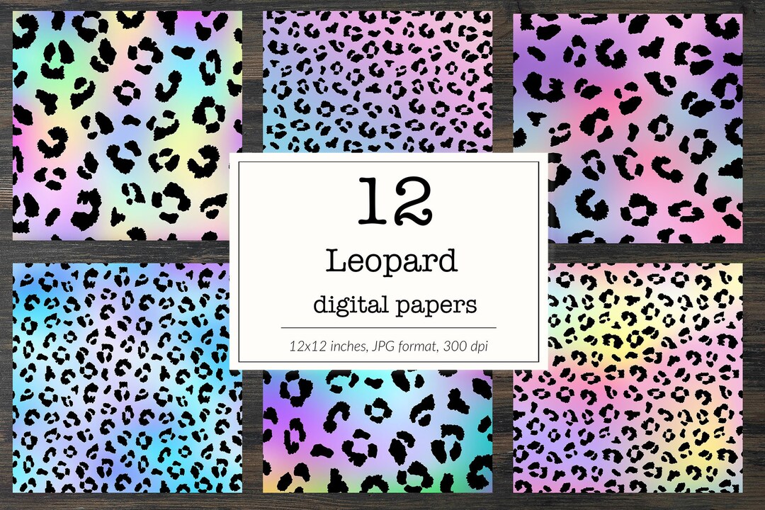Rainbow Leopard Print Digital Paper, 12x12 Scrapbook Paper, Gradient ...
