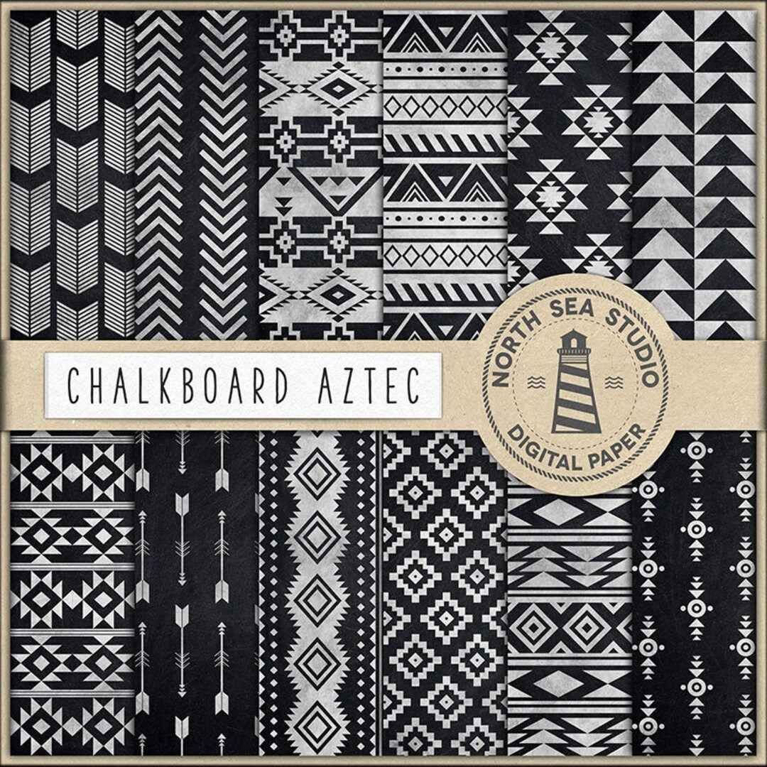 Mexican Pattern, Aztec Digital Paper, Chalkboard Tribal Backgrounds ...