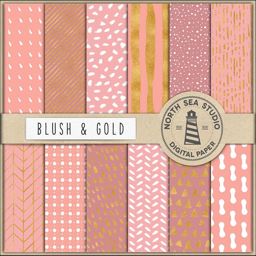 Blush Digital Paper Blush Pink With Gold and White Hand Drawn - Etsy