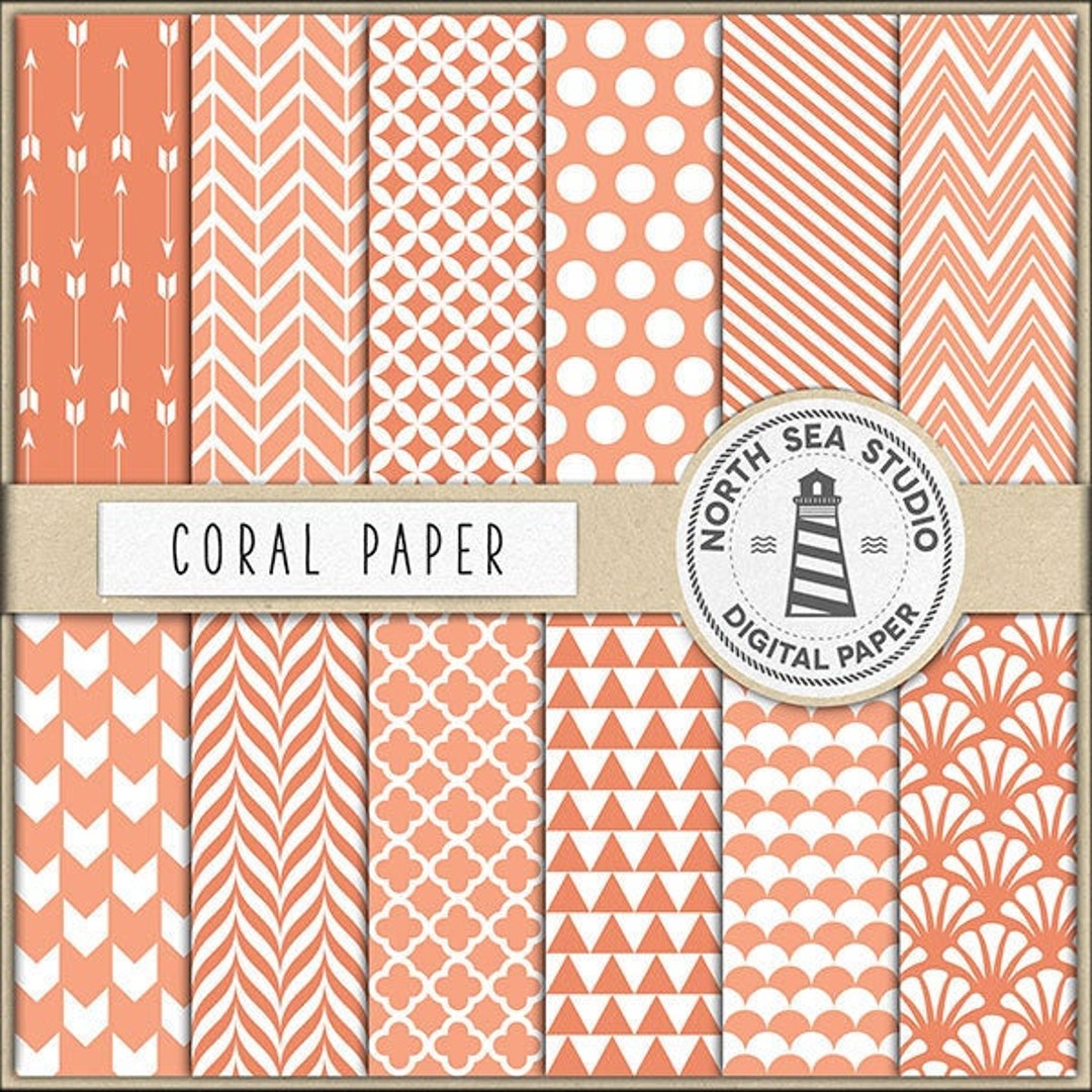 Coral Digital Paper, Coral Backgrounds With Arrows, Polkadot, Triangles ...