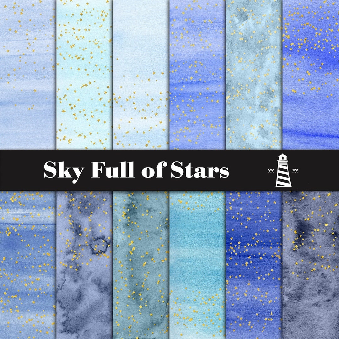 Blue Watercolor Backgrounds and Gold Stars, Starry Sky, Gold Star ...