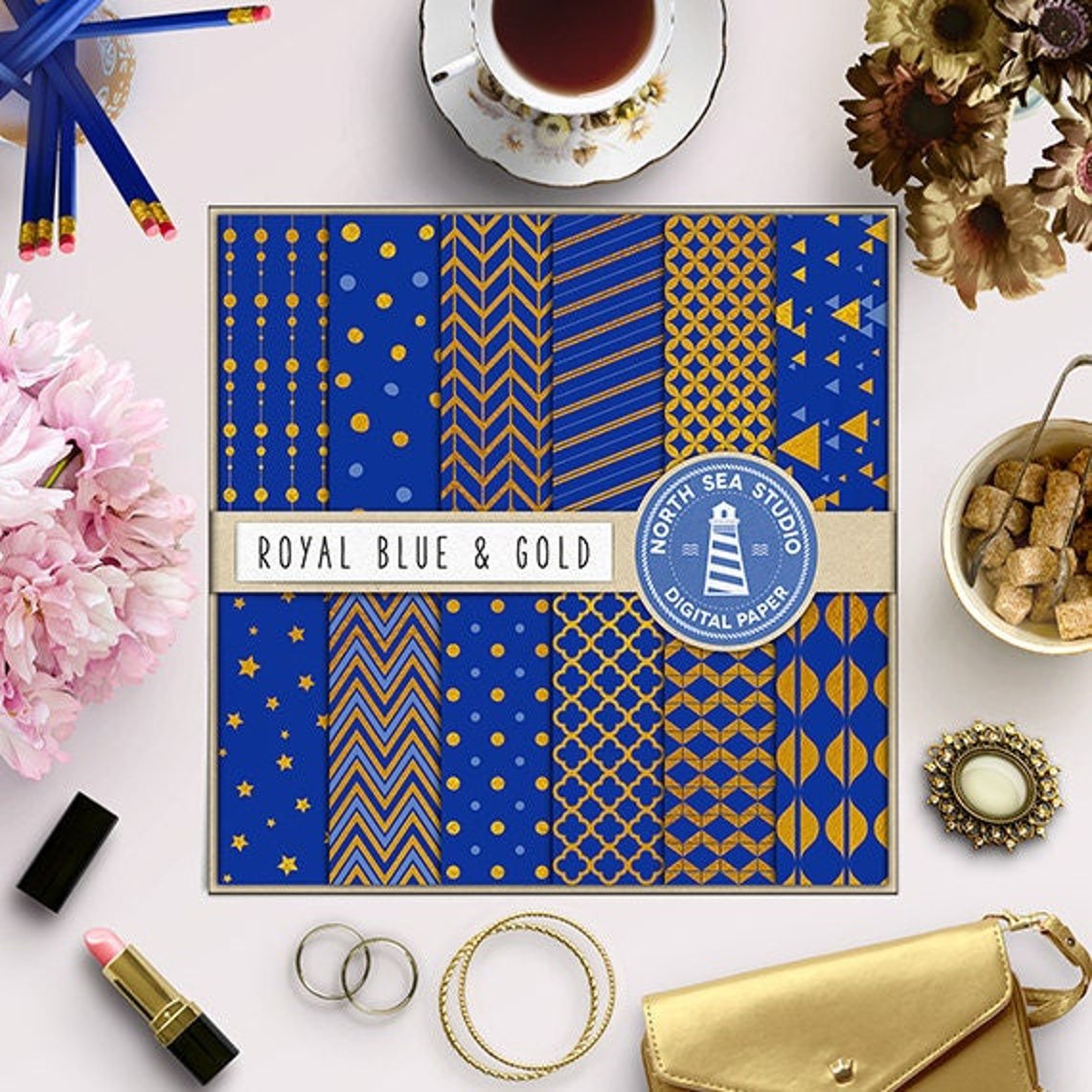 Gold Digital Paper Blue and Gold Paper Blue Backgrounds Gold - Etsy