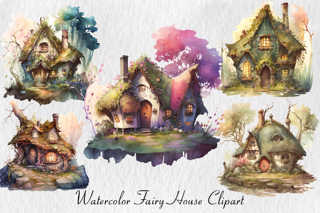 Watercolor Fairy Cottage Clipart, Elf Houses, Magic Cottage, Magical ...