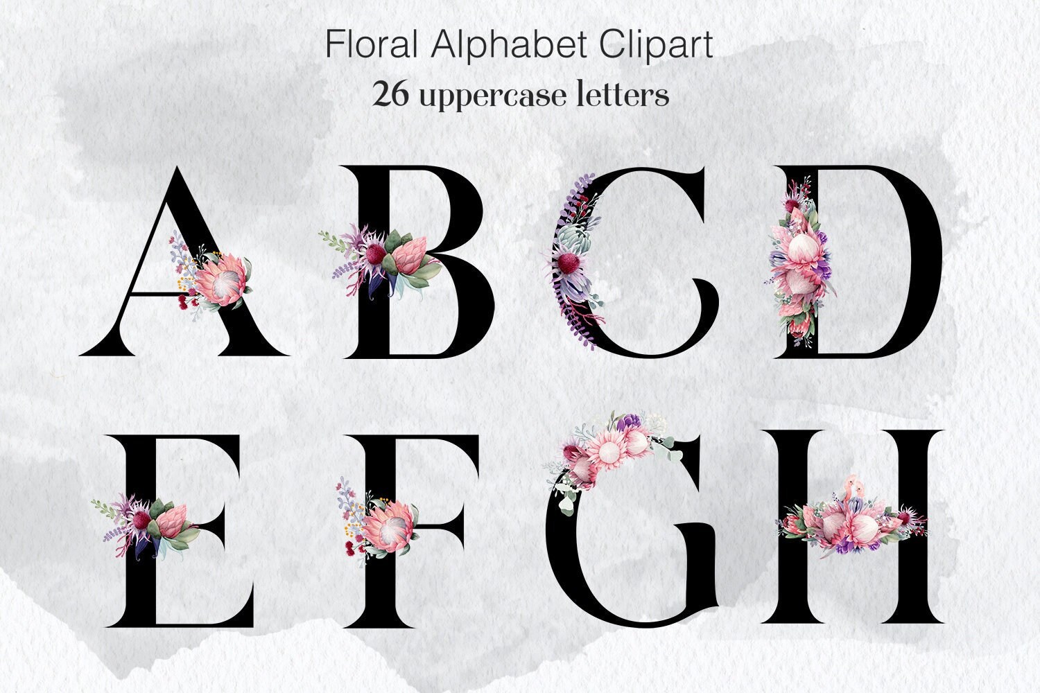 Floral Alphabet Clipart Wedding Flower Alphabet Decor Png - Etsy