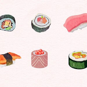 Watercolor Sushi Clipart, Japanese Food Clipart, Watercolor Sushi Roles ...
