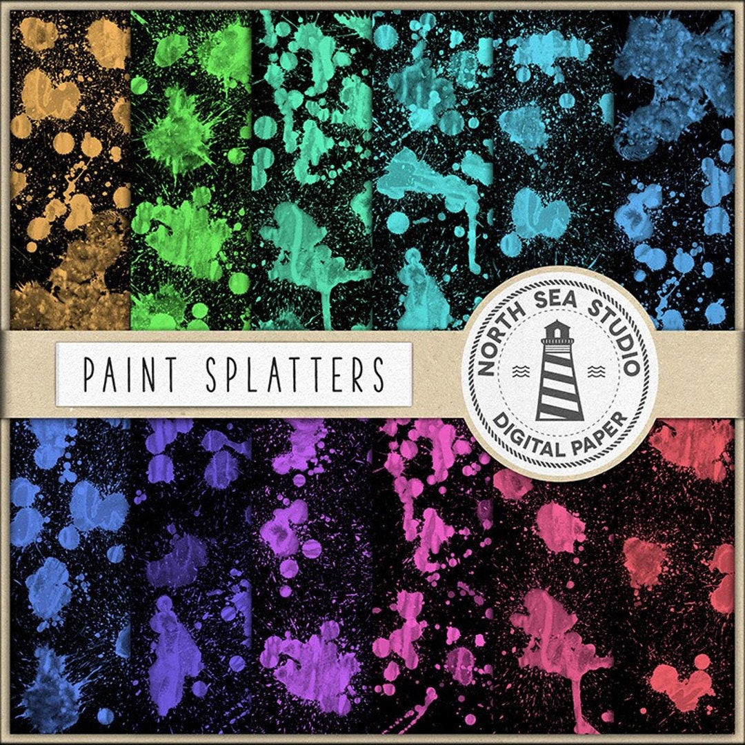 Paint Splatter Digital Paper, Ink Splatter Paper, Bright Colorful Spots ...