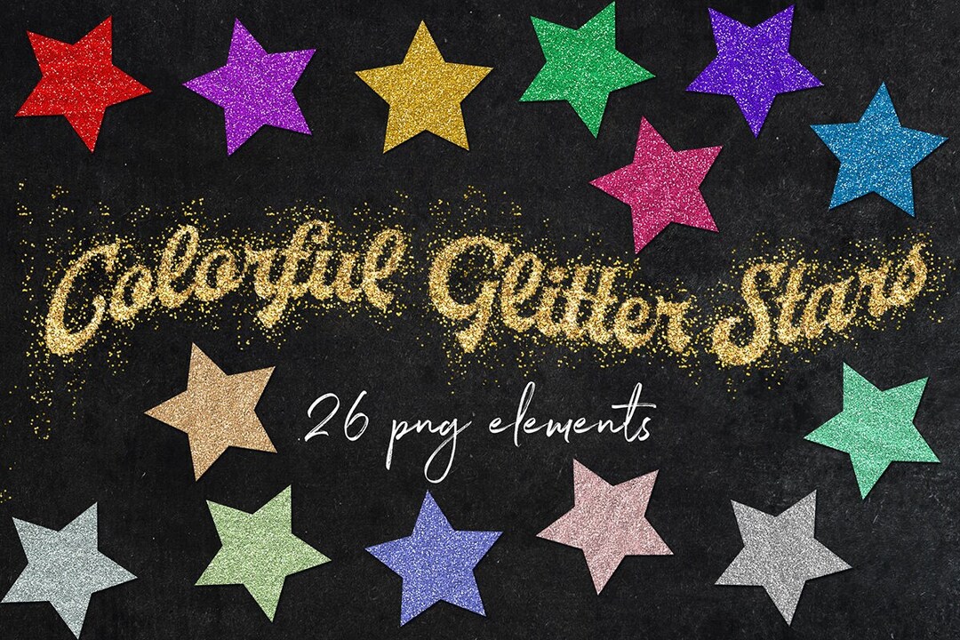Glitter Stars Clipart, Sparkly Glittery Stars, Rainbow Color Palette ...