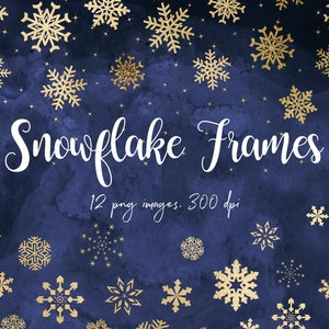 Hello Winter Digital Frames, Gold Snowflake Borders, Gold Falling ...