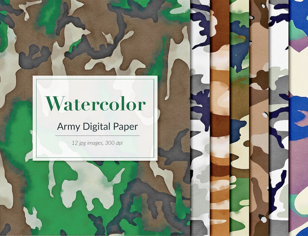 Watercolor Army Digital Paper, Camouflage Backgrounds, Watercolor ...