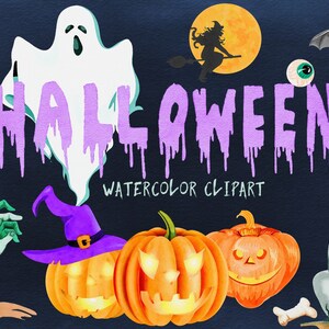 Watercolor Halloween Clipart, Halloween Party Illustration, Watercolor ...