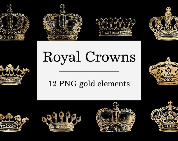 Crown Clipart, King Queen Crown Clip Art, Royal Crown Clipart, GOLD ...