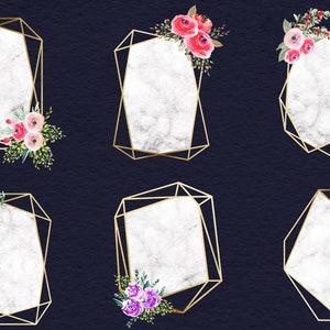 Watercolor and Gold Frames Clipart, Gold Crystal Frames With Watercolor ...