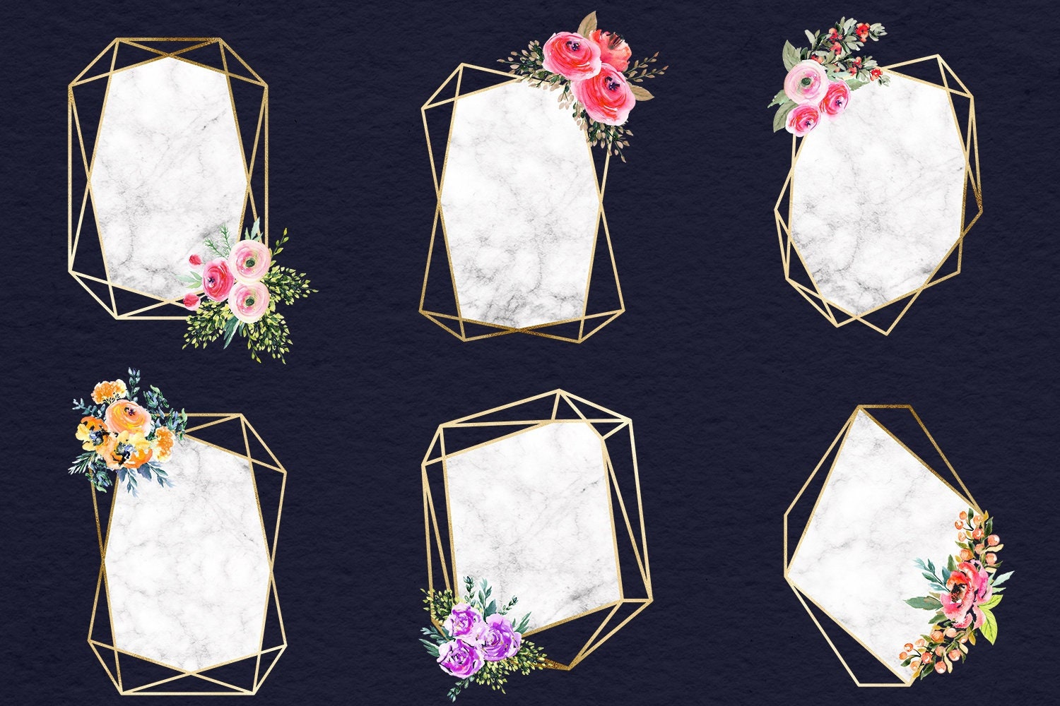 Watercolor and Gold Frames Clipart Gold Crystal Frames With - Etsy