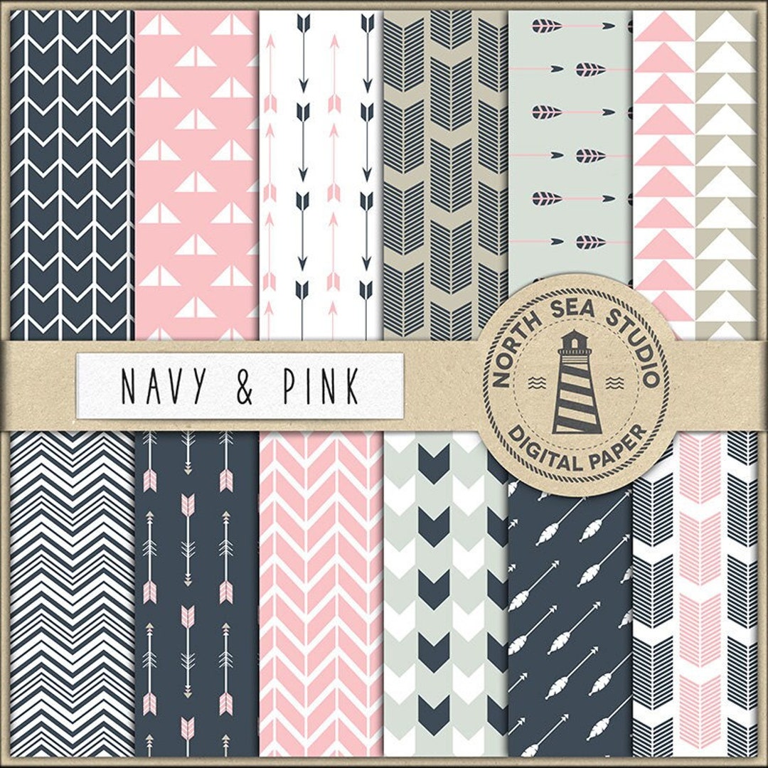 Arrows Digital Paper Navy and Pink Arrow Paper Tribal - Etsy