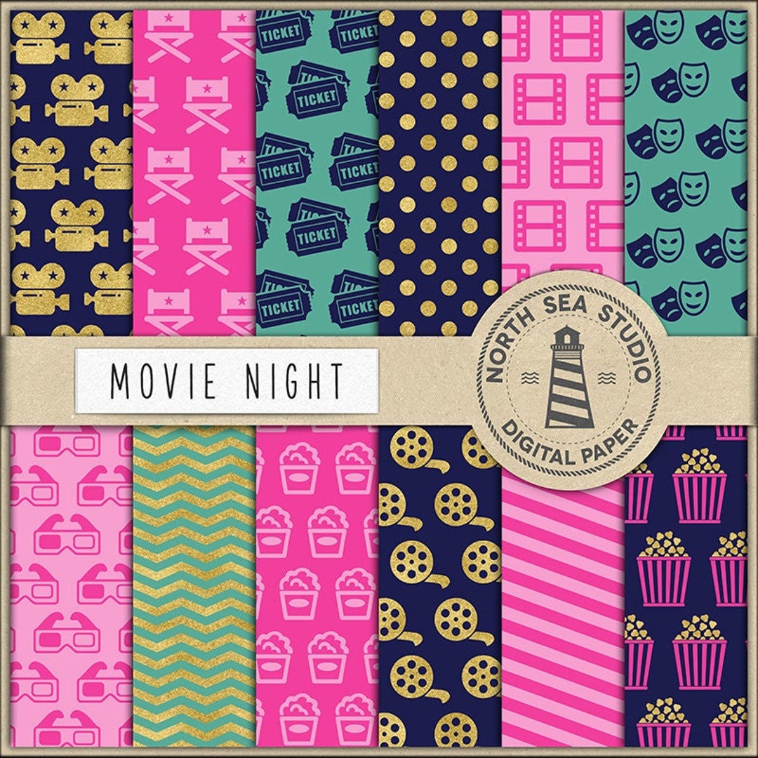 Movie Digital Paper, Cinema Paper, Movie Patterns, Camera, 3d Glasses ...