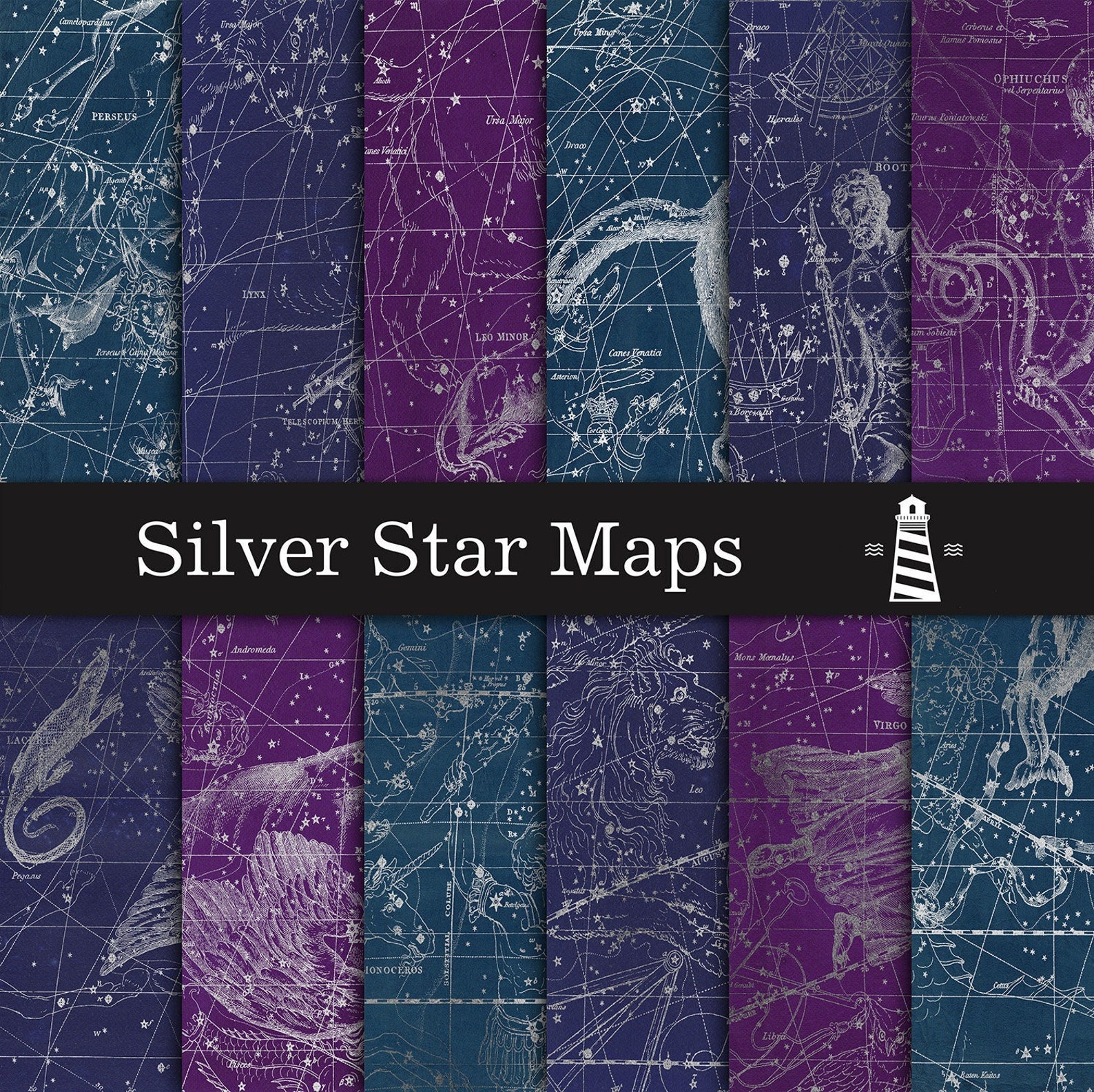 Silver Star Map Backgrounds Silver Maps Digital Paper - Etsy