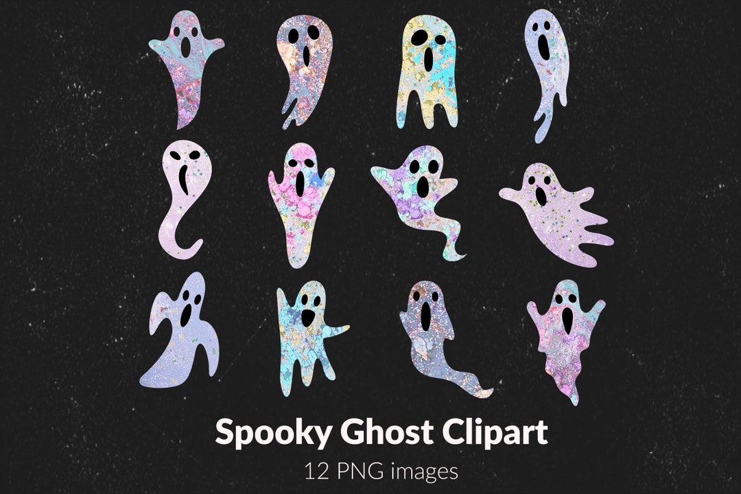 Spooky Ghost Clipart, Glitter Ghost Digital Clip Art, Cute Colorful ...