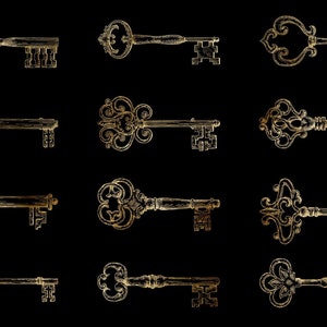 Vintage Keys Clipart, Antique Gold Keys Images, Gold Skeleton Key, Old ...
