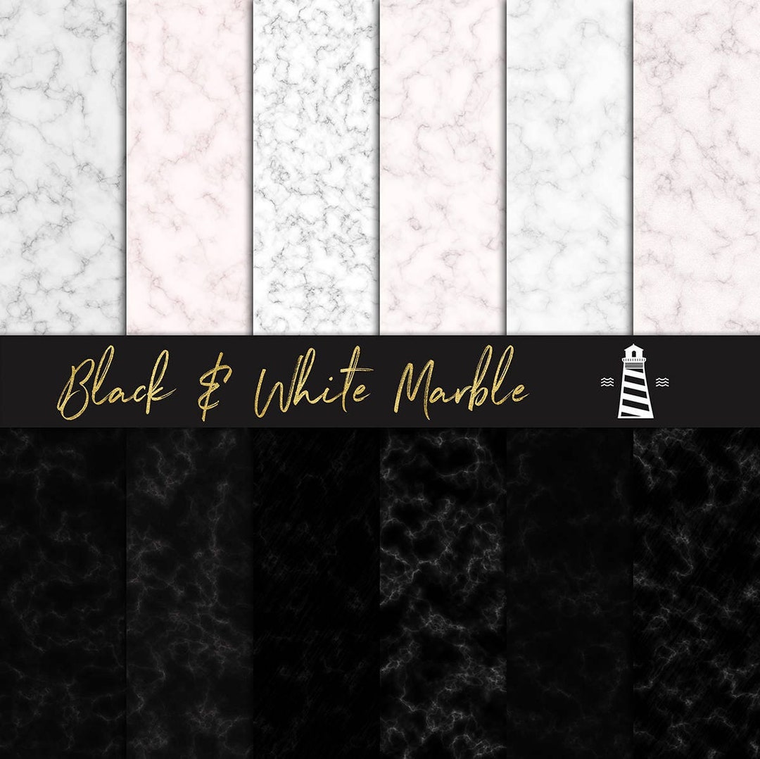 Marble Digital Paper, Black and White Marble Backgrounds, Marble ...
