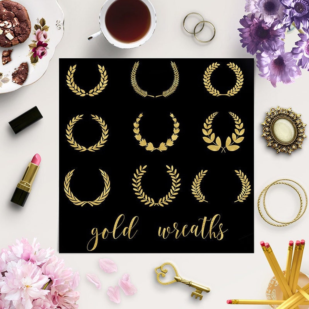 Crafted in Gold, Laurel Wreath Clipart, Wreath Collection, Gold Foil ...