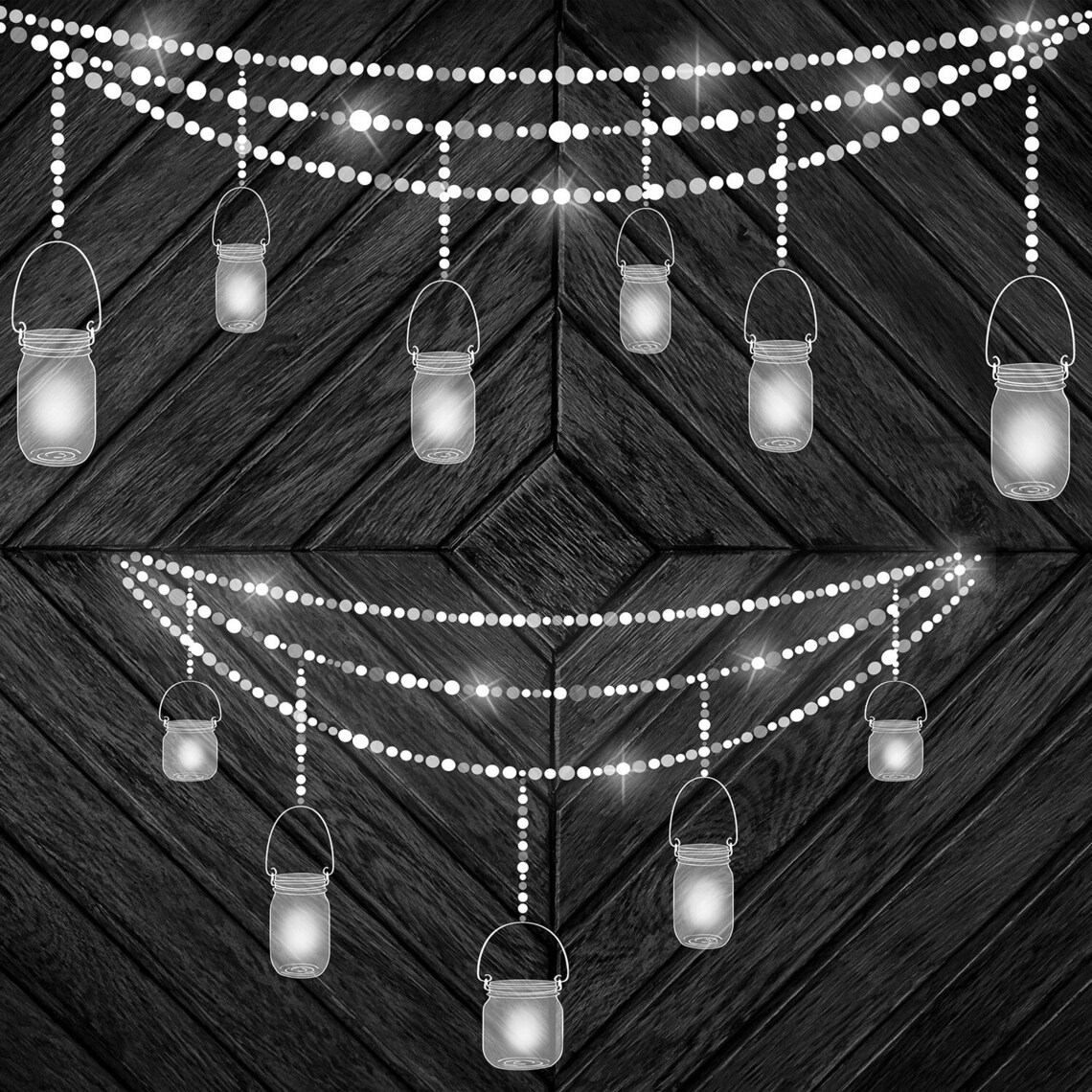 Hanging Lights With Mason Jars Bokeh String Lights Clipart - Etsy