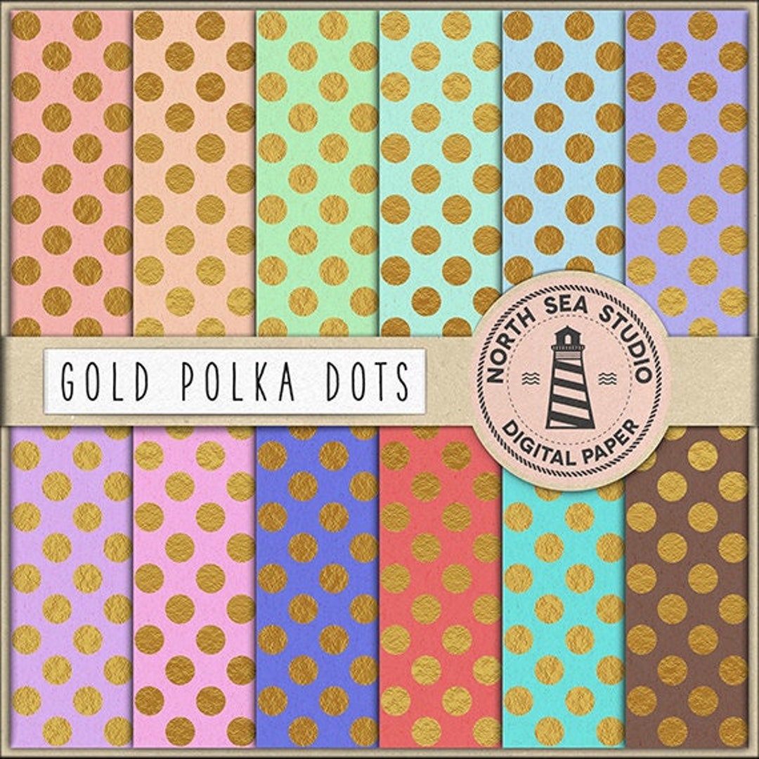 Gold Polka Dot Digital Paper Pack Scrapbook Paper Polkadot Pattern ...