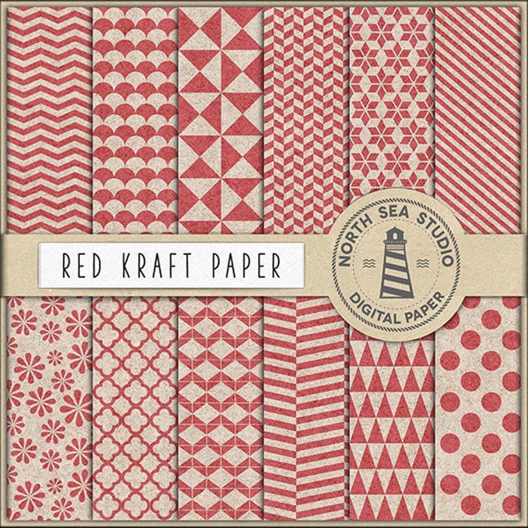 Kraft Paper Pack Vintage Digital Paper Red Patterns 12 Jpg, 300dpi ...