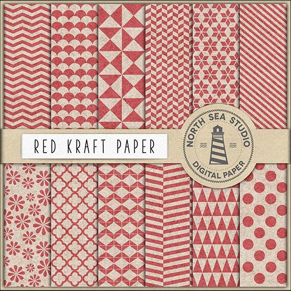 Kraft Paper Pack Vintage Digital Paper Red Patterns 12 - Etsy