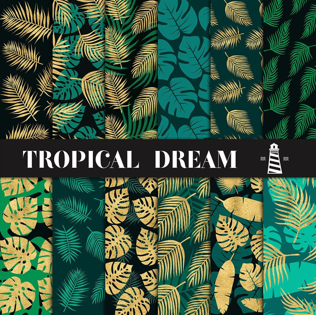 Palm Digital Paper Palm Leaves Papers Gold Foil Palm Leaves - Etsy