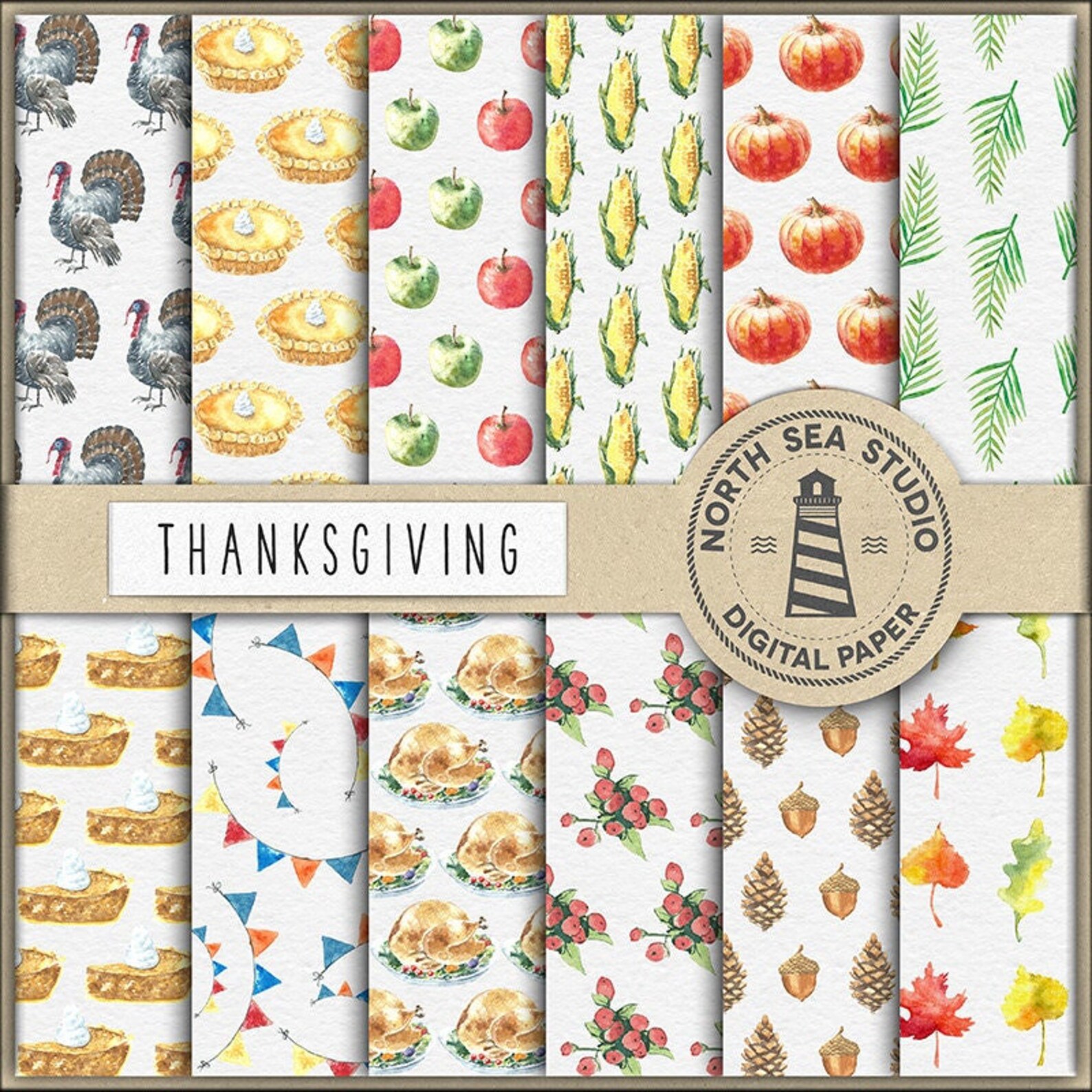 Thanksgiving, Digital Paper, Watercolor Thanksgiving Paper ...