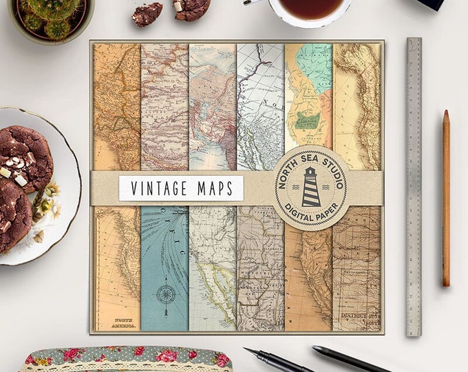 Vintage Maps of Europe Digital Papers - Digital Paper Pack - 16 Designs ...