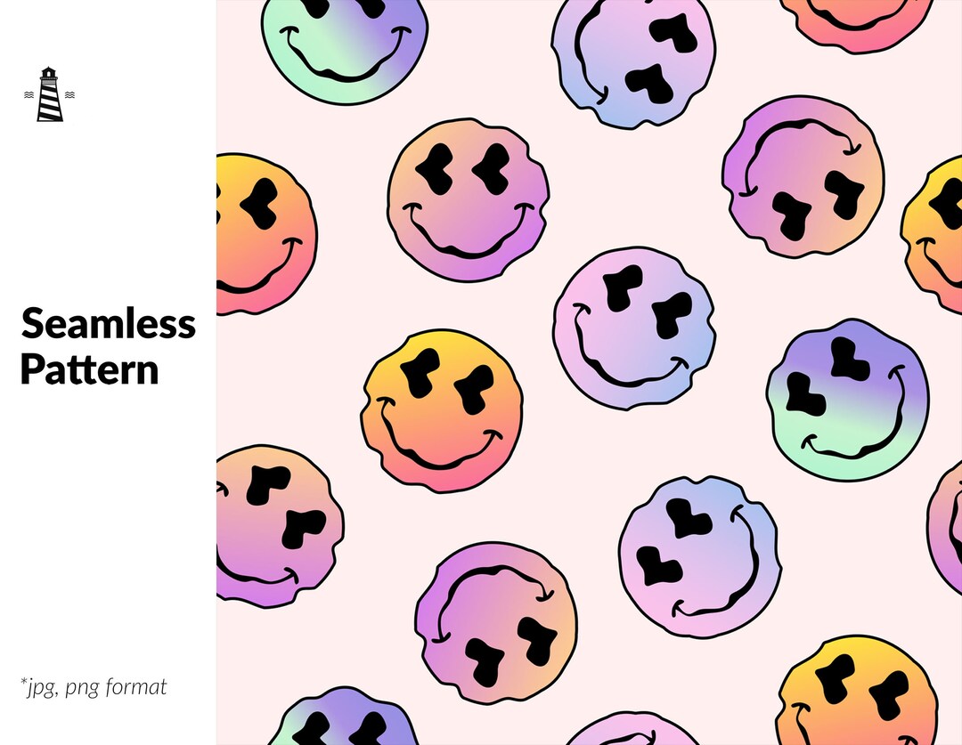 Happy Faces Seamless Pattern, Holographic Smile Faces, Gradient ...