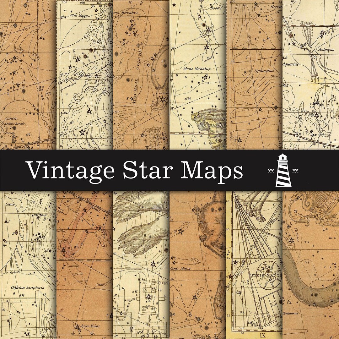 Antique Map Digital Paper, Old Star Map Backgrounds, Astrology Images ...
