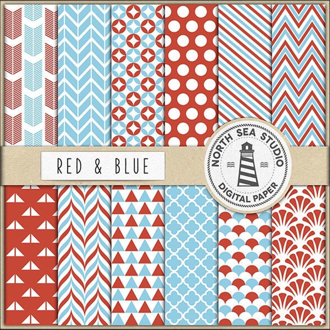Red and Blue Digital Paper Pack Scrapbook Paper Instagram Post ...