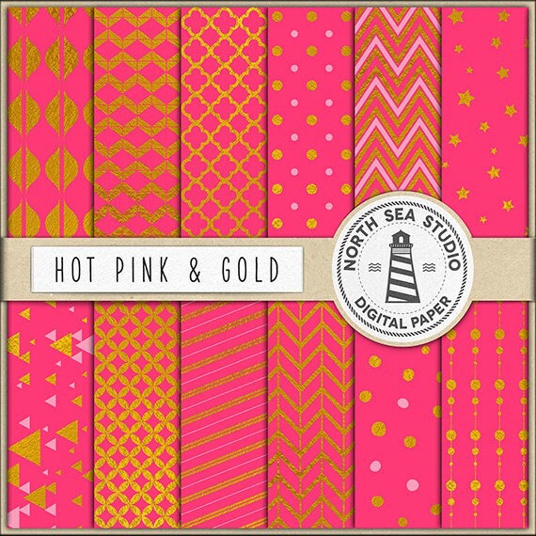 Just a Girl | Hot Pink and Gold Digital Paper Pack | Scrapbook Paper ...