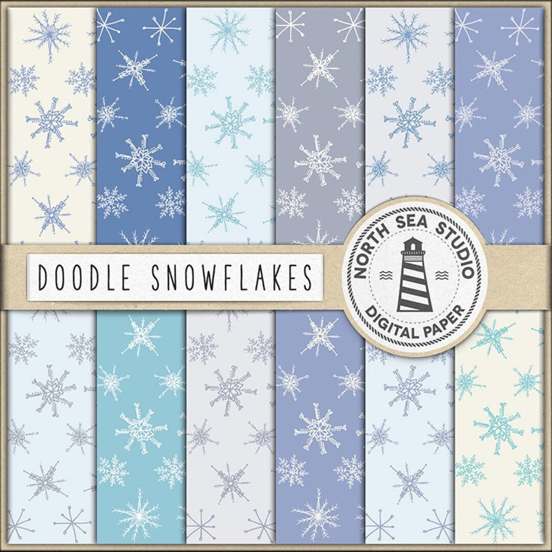 Snowflake Digital Paper, Doodle Snowflake Paper, Winter Digital Paper ...