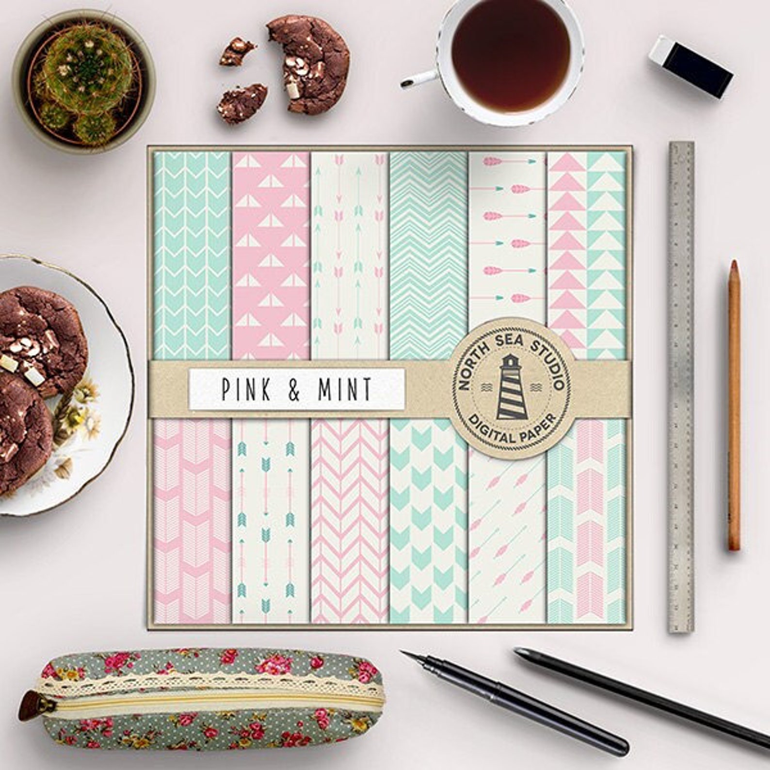 Arrows Digital Paper Pink and Mint Arrow Paper Tribal Background Arrow ...