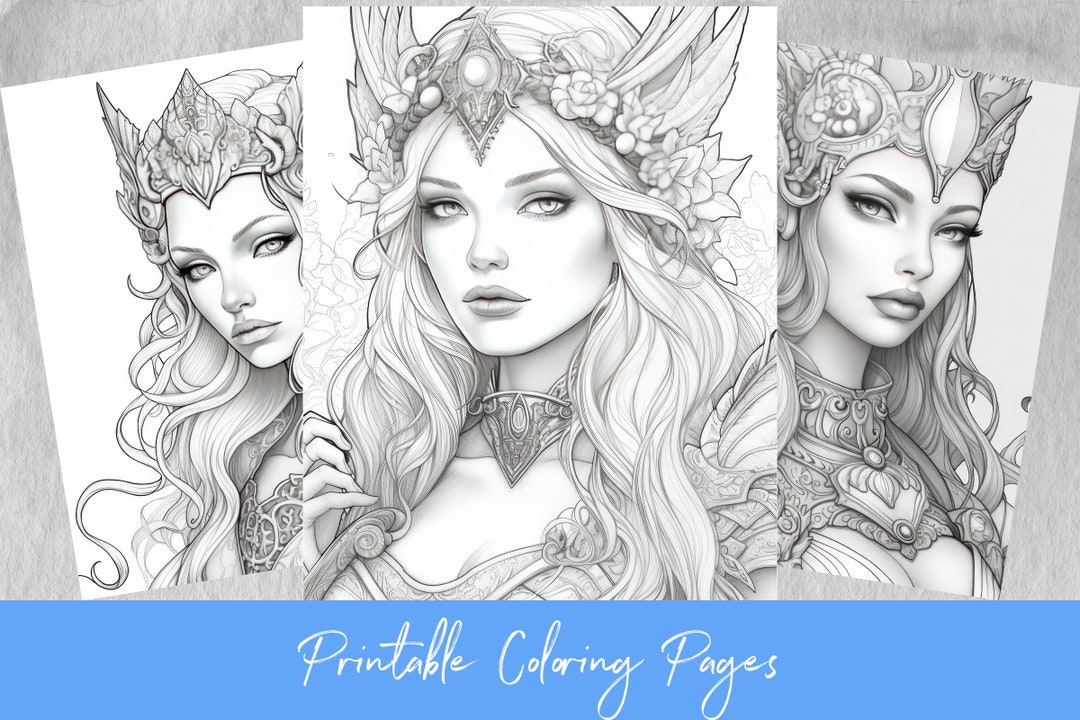 Queen Elf Woman, Fantasy Coloring Pages, Grayscale Coloring Page ...