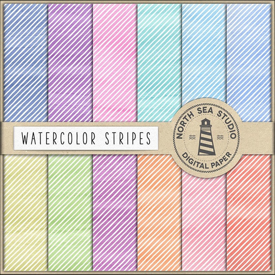 Watercolor Stripes, Digital Paper, Watercolor Striped Backgrounds ...